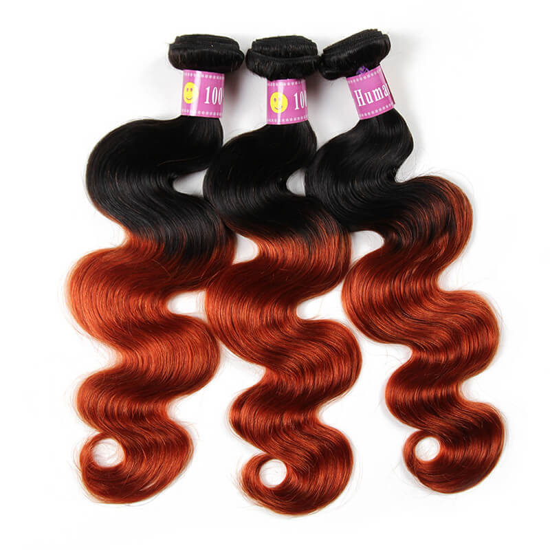Ombre Hair Color 1B/350 Body Wave Weave Real Virgin Human Hair 3 ...