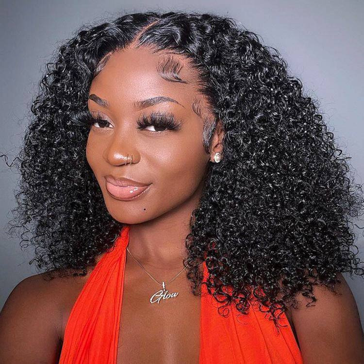 Short Jerry Curly Front Wigs 250% Density Transparent Lace Deep Plucked ...