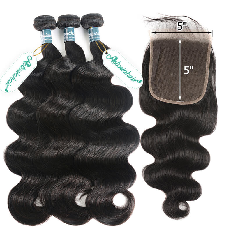Body Wave 3 Bundles With 5*5 Lace Closure Unprocessed 100% Human Hair ...