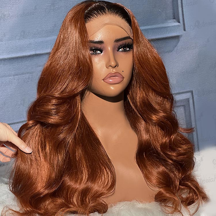 Ombre Colored Brown Color Wig With Black Roots Body Wave Glueless Lace ...