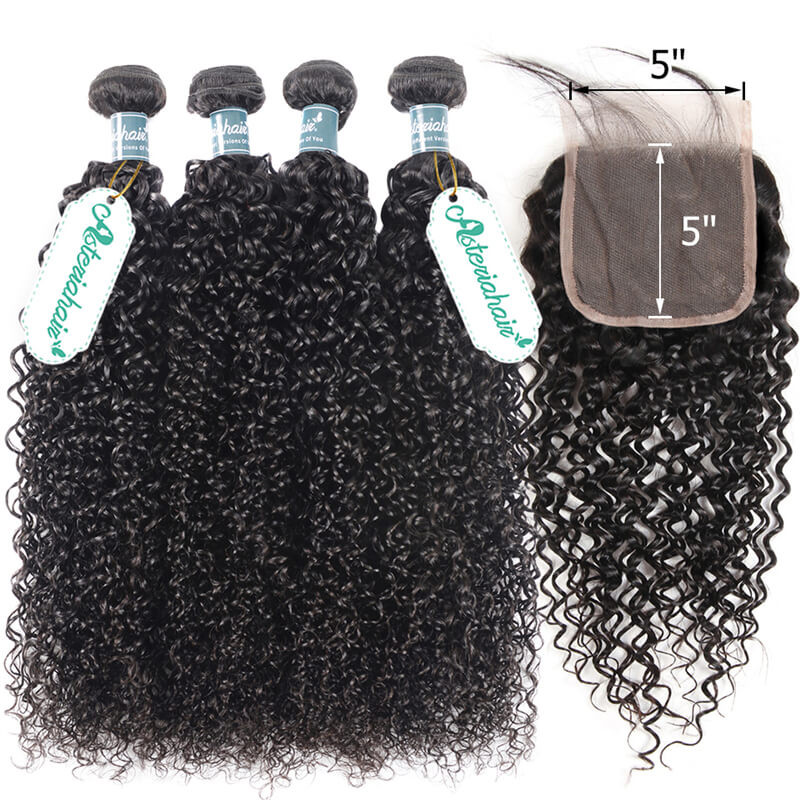 Kinky Curly 5*5 Closure With Weaves 4 Bundles Human Virgin Hair ...
