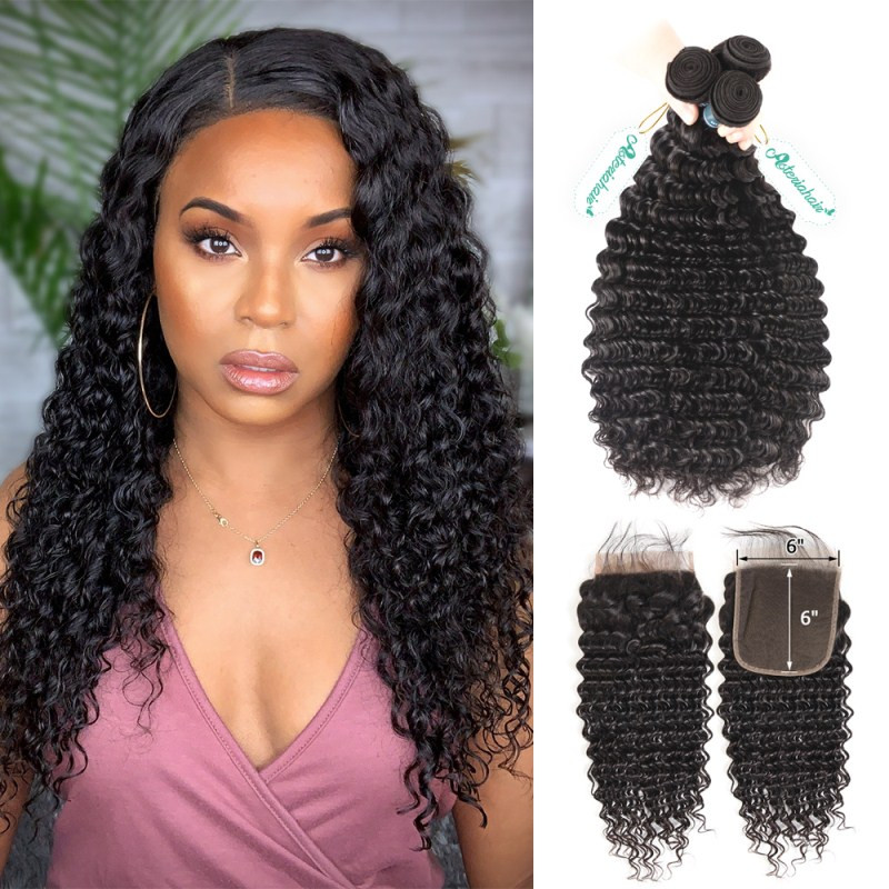 Brazilian Deep Wave Bundles With 6x6 Closure Deep Parting Closure ...