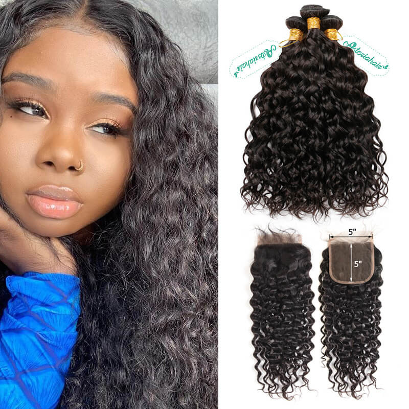 5x5 Closure With Water Wave Weaves 3 Bundles -Asteriahair