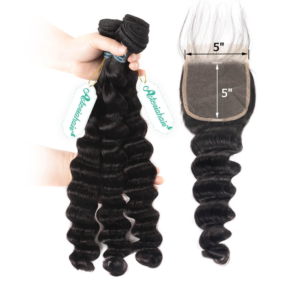 Loose Deep Weaves 3 Bundles With 5x5 Closure Deal -Asteriahair