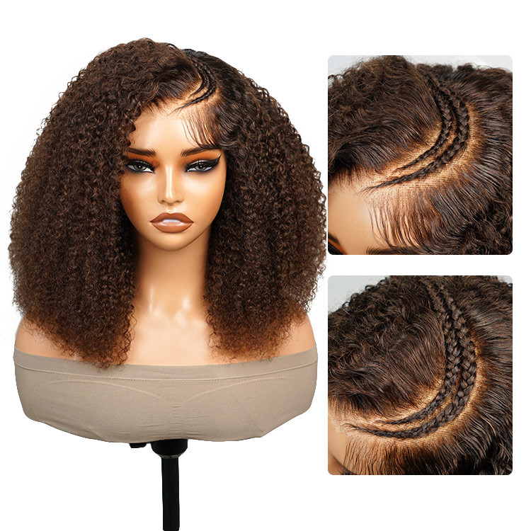 Ready To Go Wigs - Brown Braided Wigs Pre-Cut Lace Curly Human Hair 5*5 ...