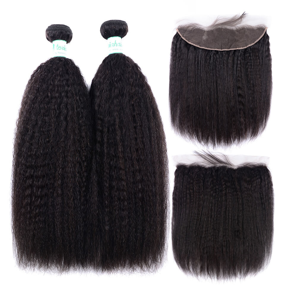 Yaki Hair Kinky Straight Weaves 2 Bundles With Lace Frontal -Asteriahair
